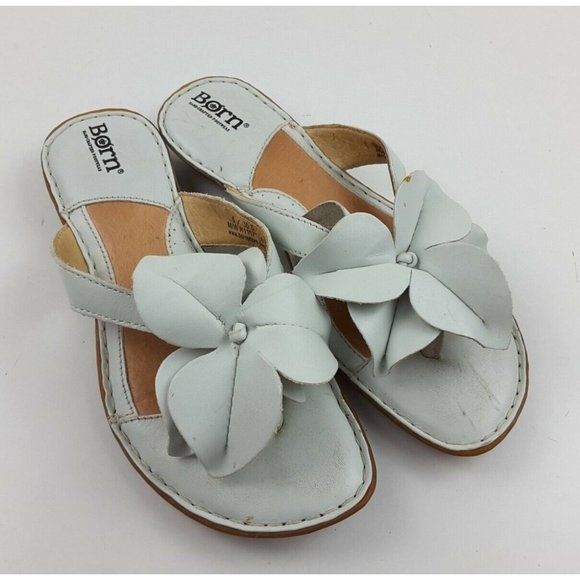 Born | Shoes | Born Handcrafted Footwear White Leather Flower Flip ...